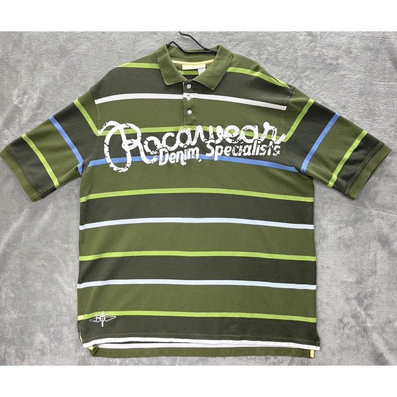 Rocawear | Shirts | Rocawear Polo Shirt Men Extra Large Green Striped ...